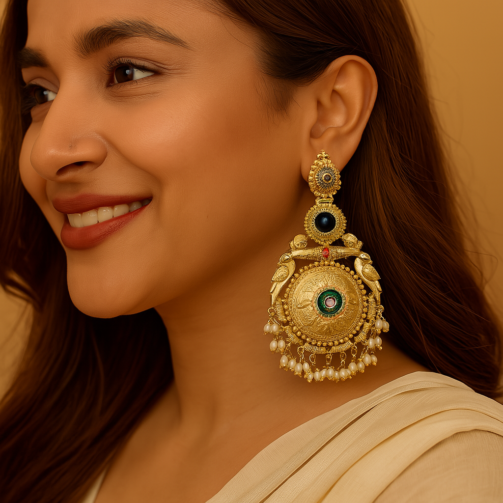 Samika Glossy Cluster Pearl Kashmiri Dual Bird Earring – Adore By Priyanka