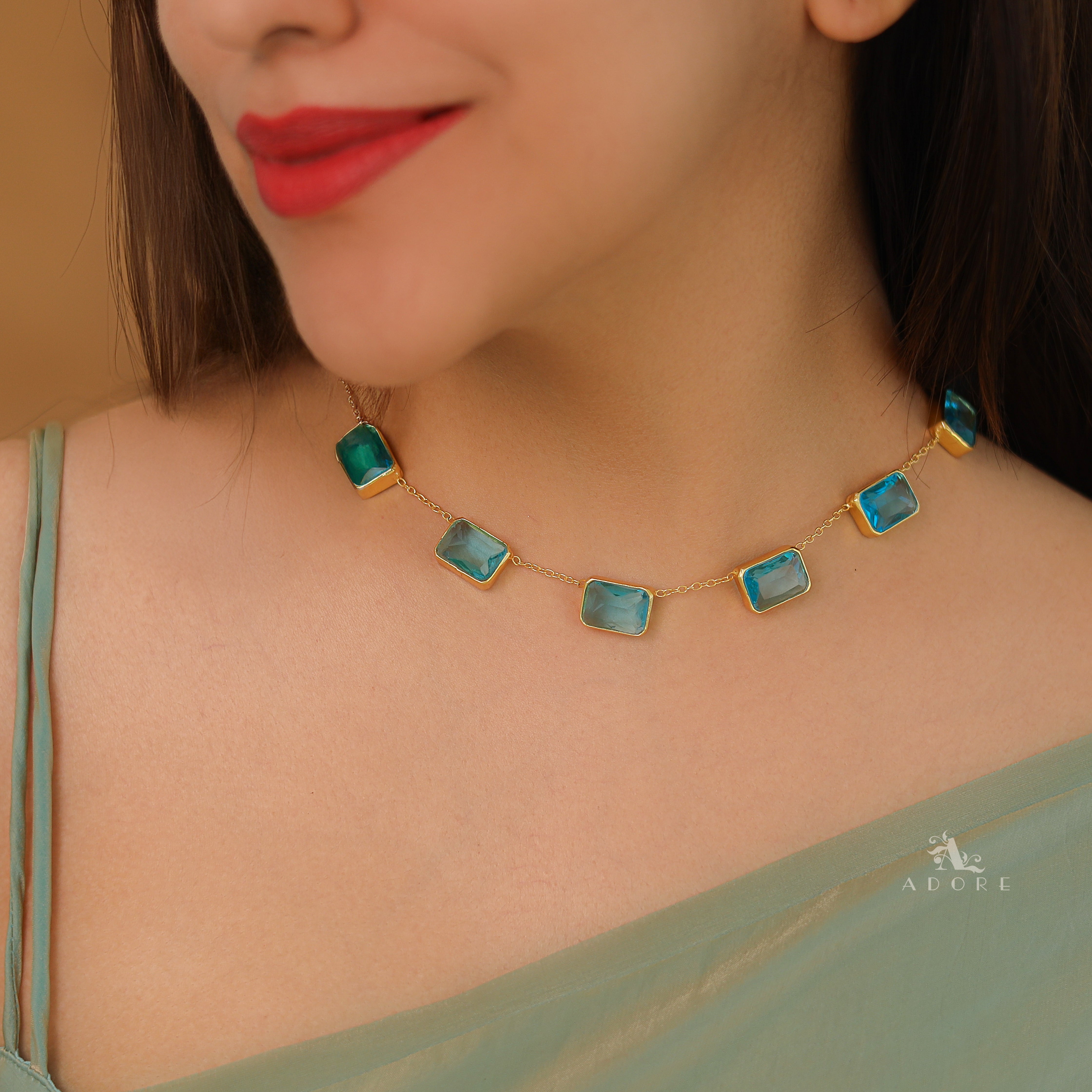 Lilith Glossy Rectangle 7 Stone Neckpiece – Adore By Priyanka