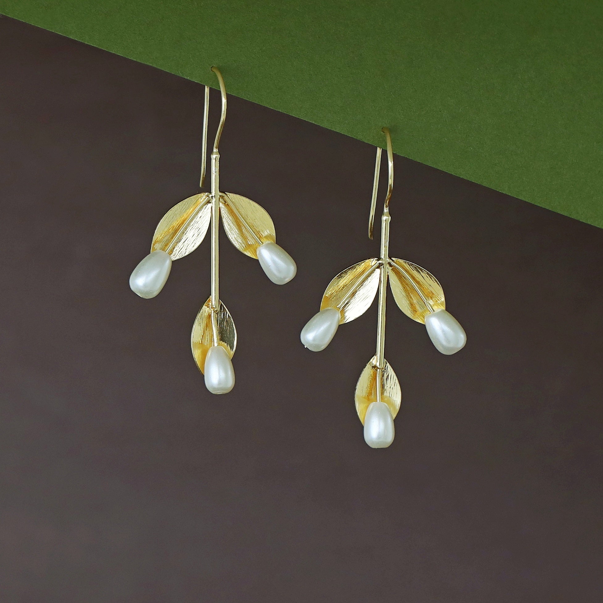 Amari Golden Leafy Tri Pearl Drop – Adore By Priyanka