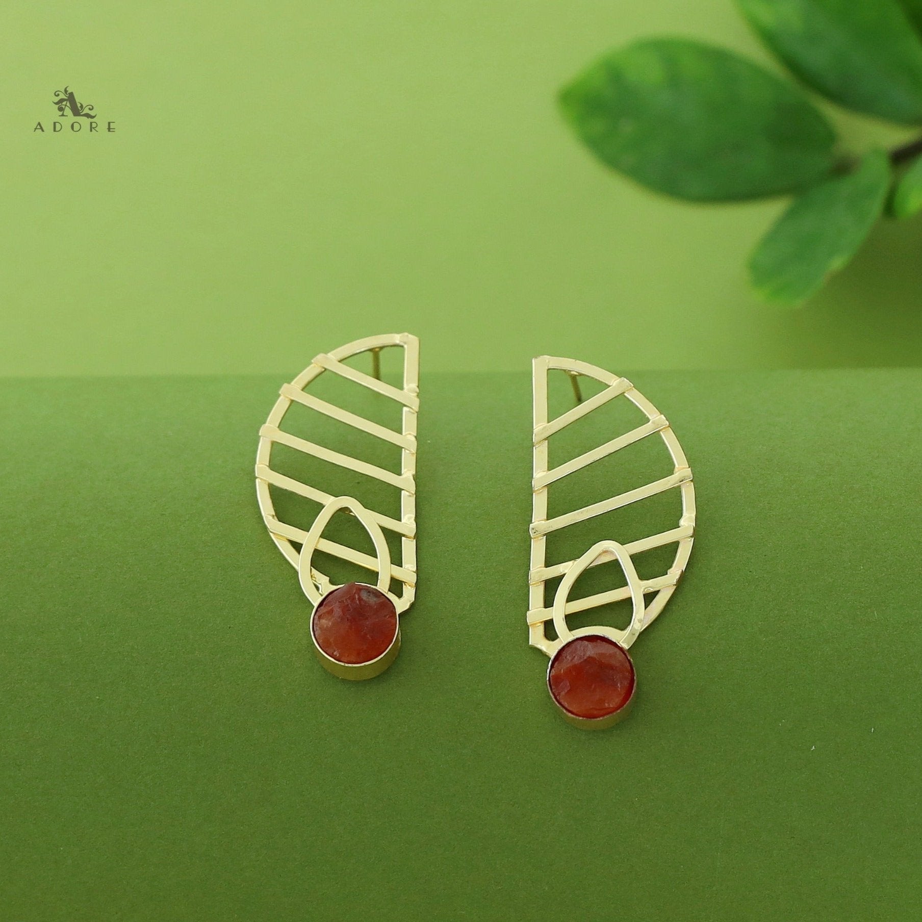 Takshvi Golden Raw Stone Earring – Adore By Priyanka