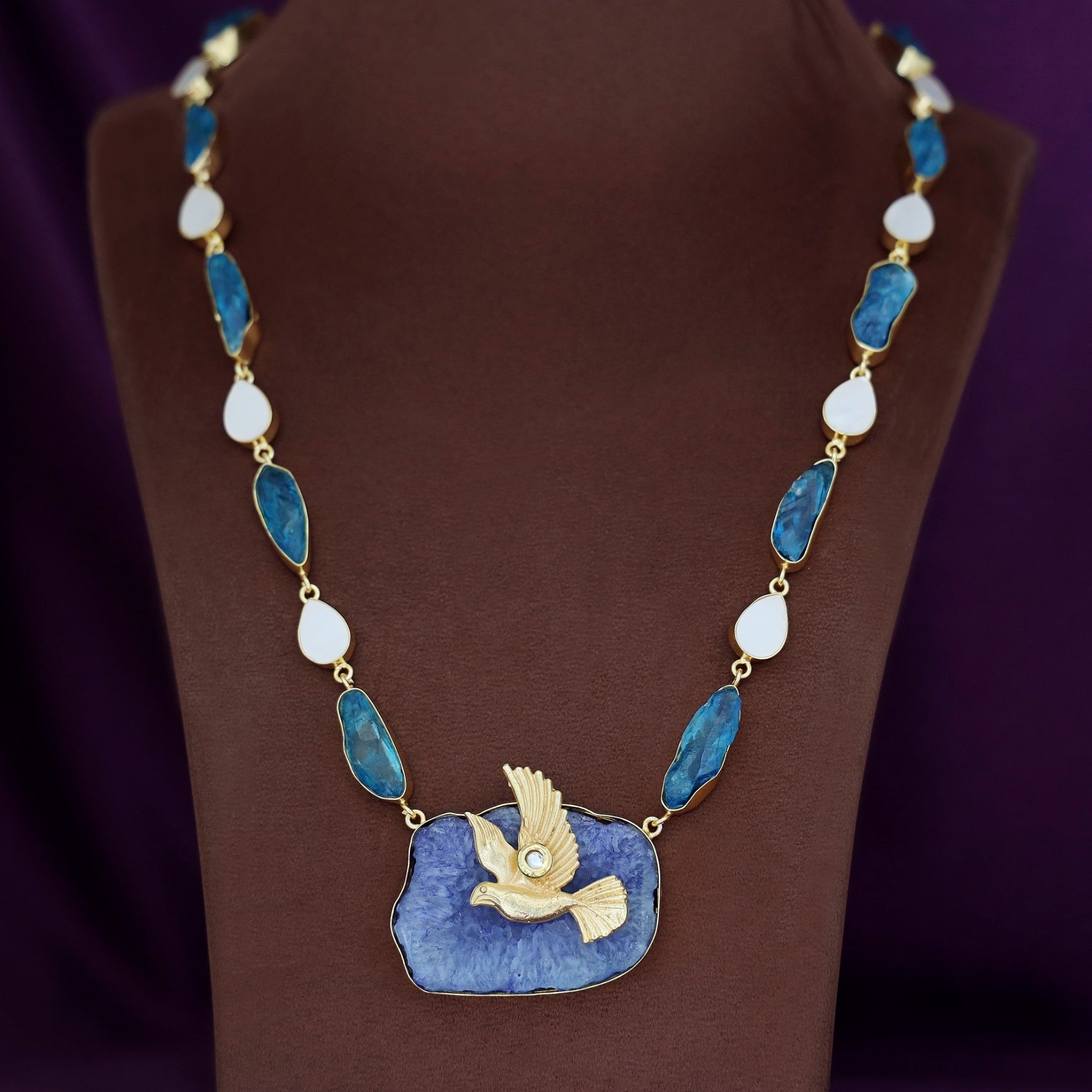 Andrea Pigeon MOP + Dyed Agate Stone Neckpiece – Adore By Priyanka