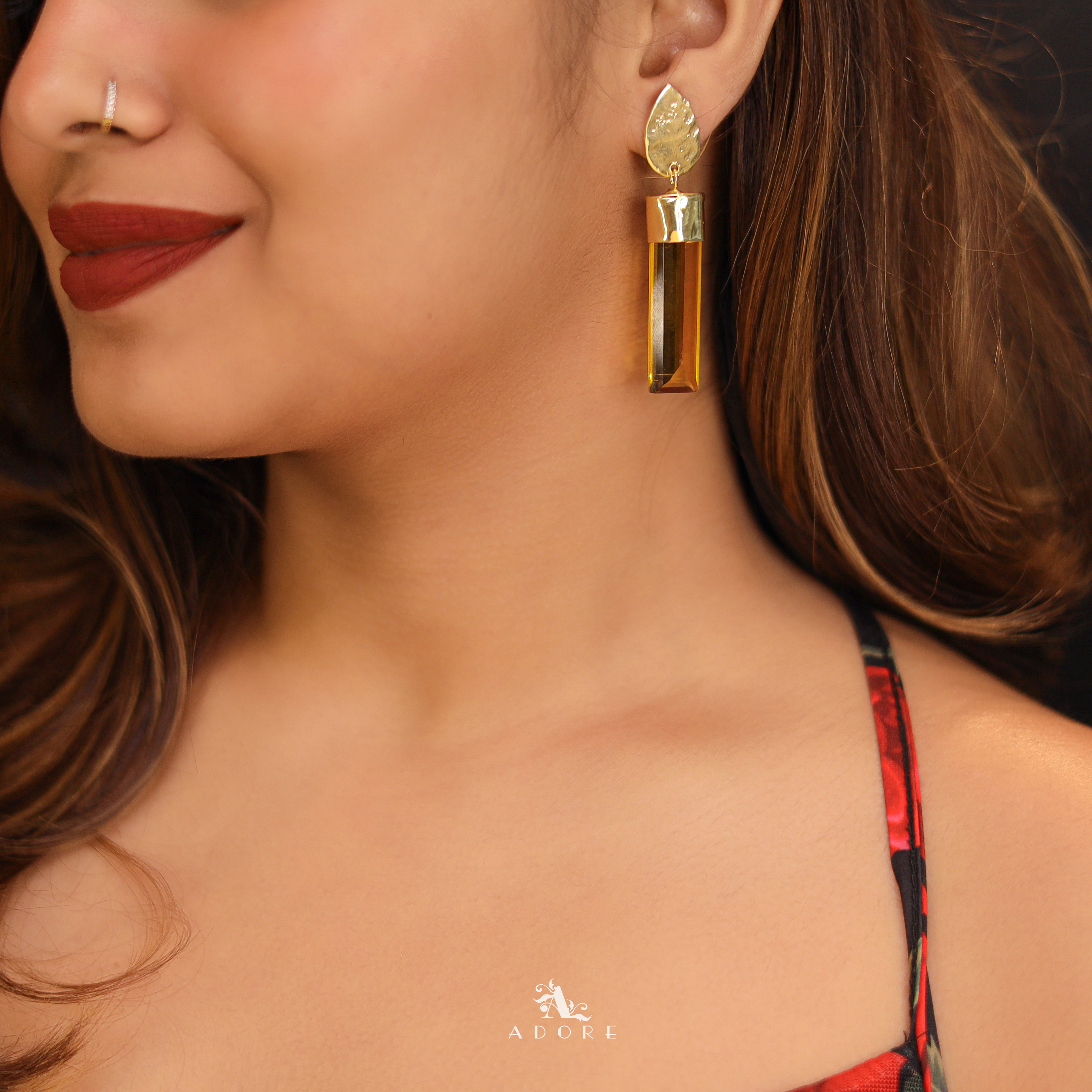 Vartika Golden Drop Glass Rod Earring – Adore By Priyanka