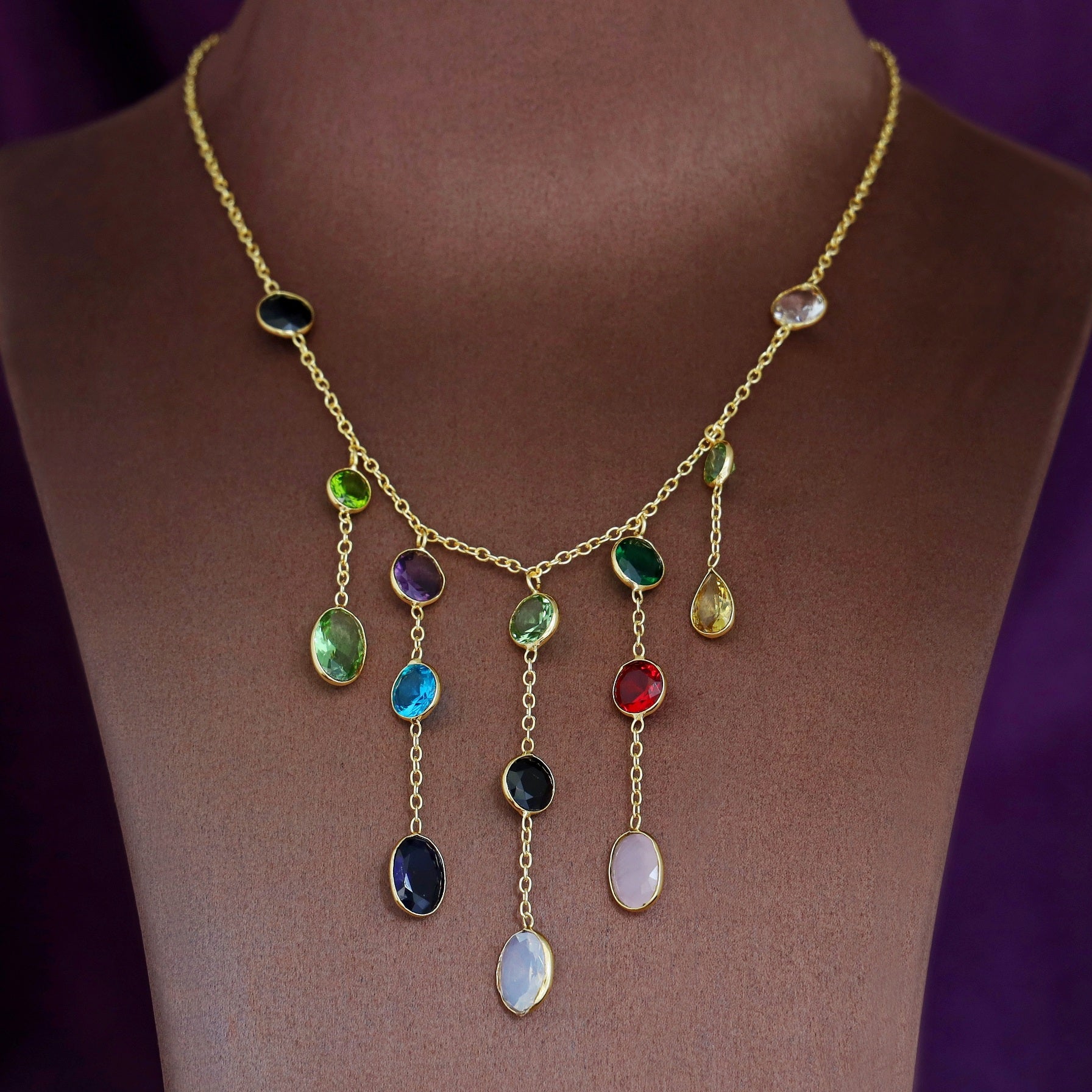 Freda Multicolour Hanging Glossy Stone Neckpiece – Adore By Priyanka