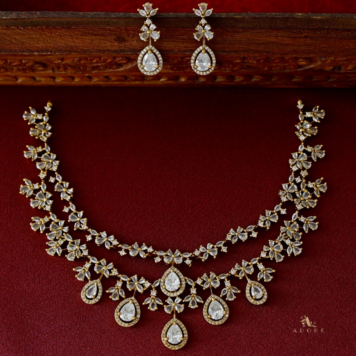 Premium 2 Layer Dew Drops AD Short Neckpiece with Earring – Adore By ...