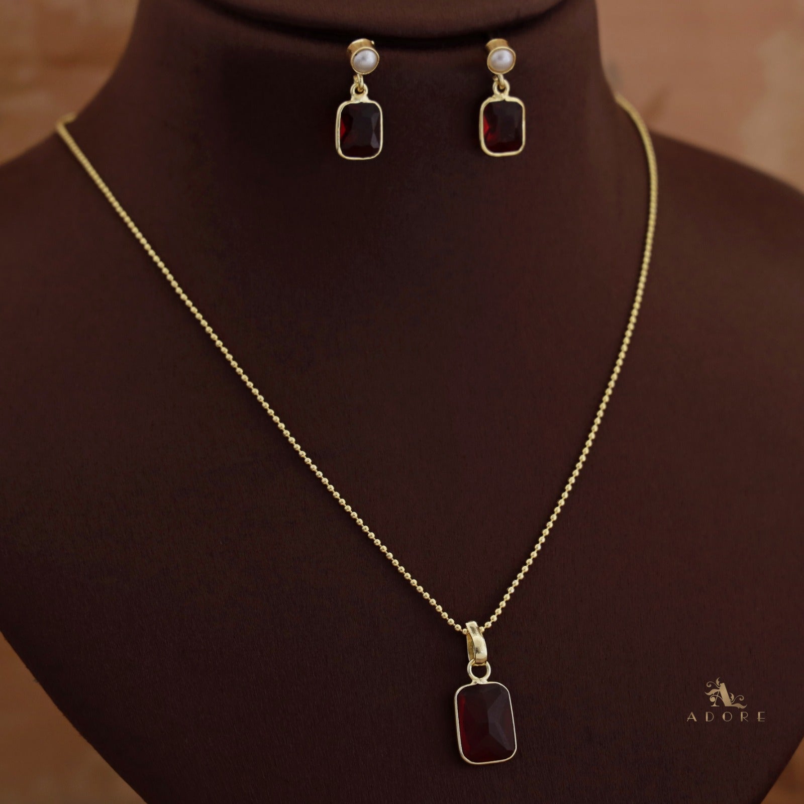 Glossy Rectangle Ball Chain Neckpiece with Pearl Earring – Adore By ...