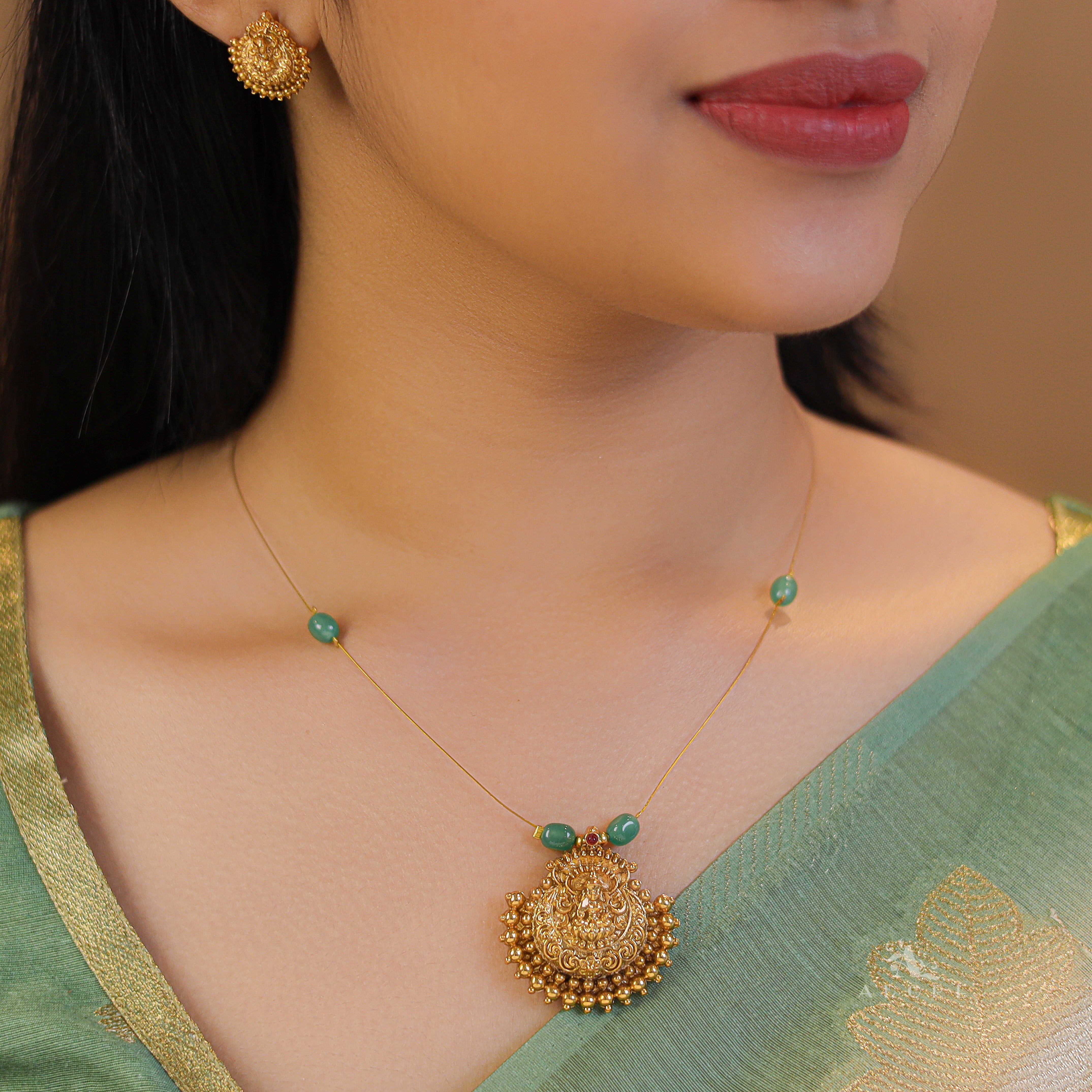 Padmalaya Lakshmi Pendant String Neckpiece With Stud – Adore By Priyanka