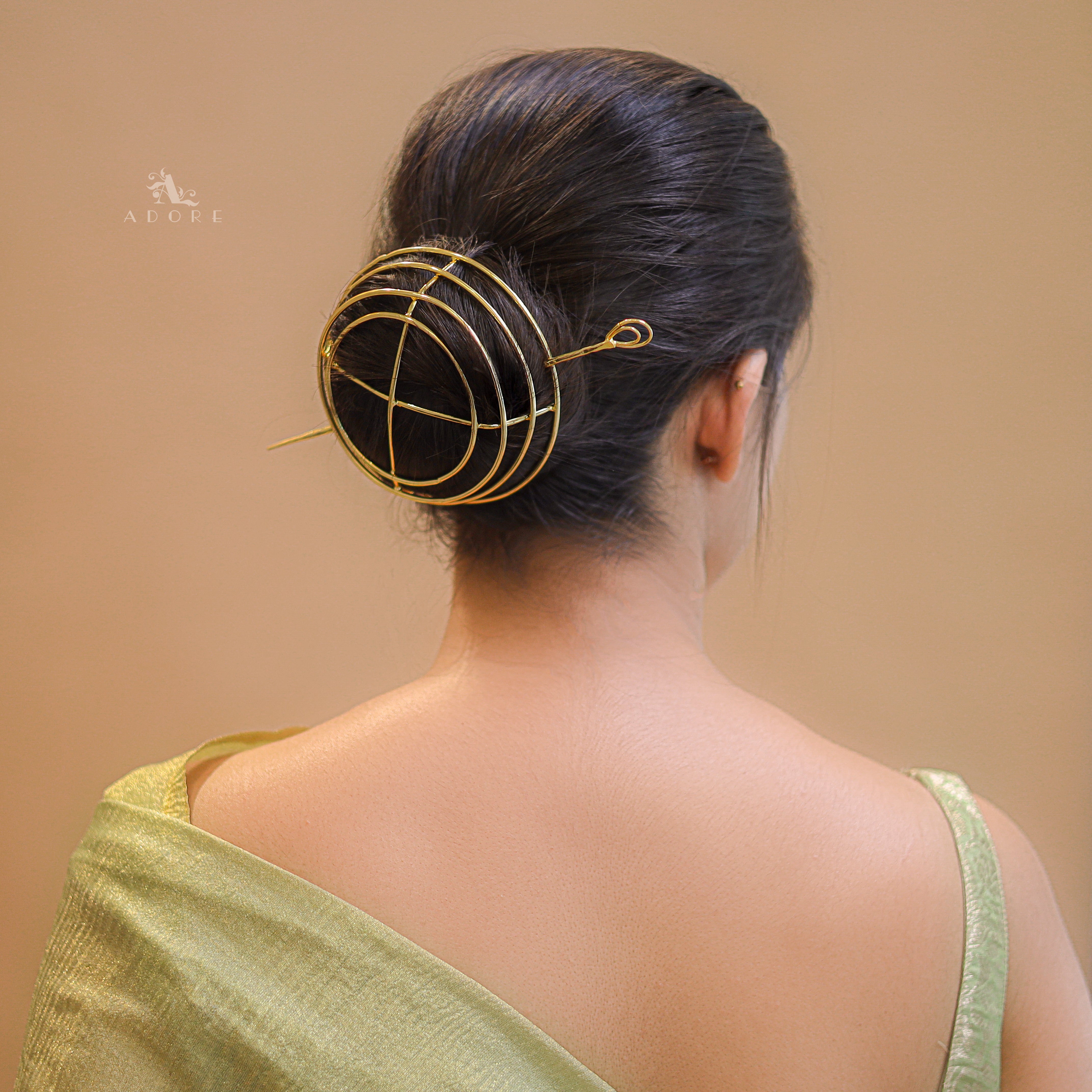 Emerie Golden Hair Bun Cage With Stick – Adore By Priyanka