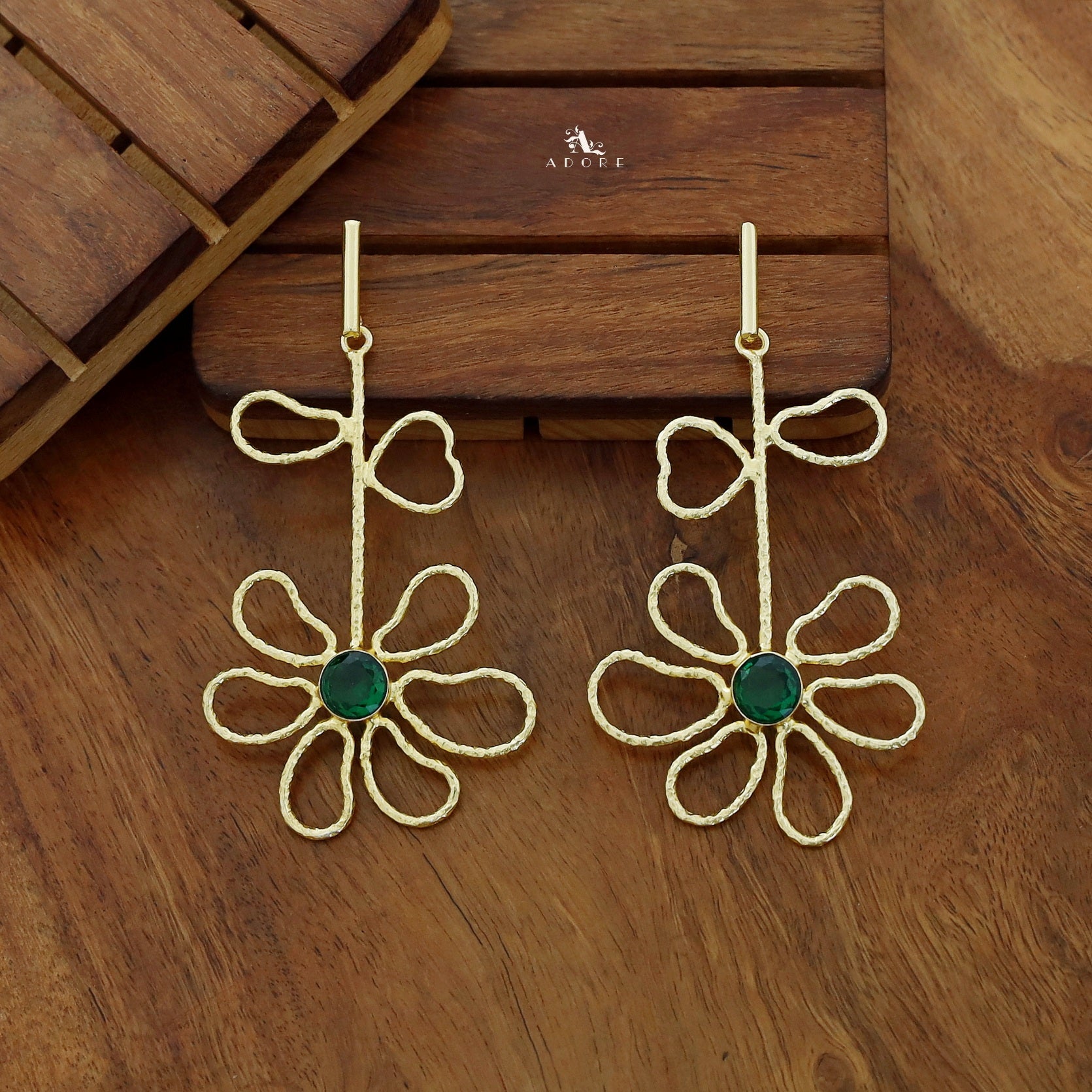 Alma Golden Flower Leaf Glossy Earring – Adore By Priyanka