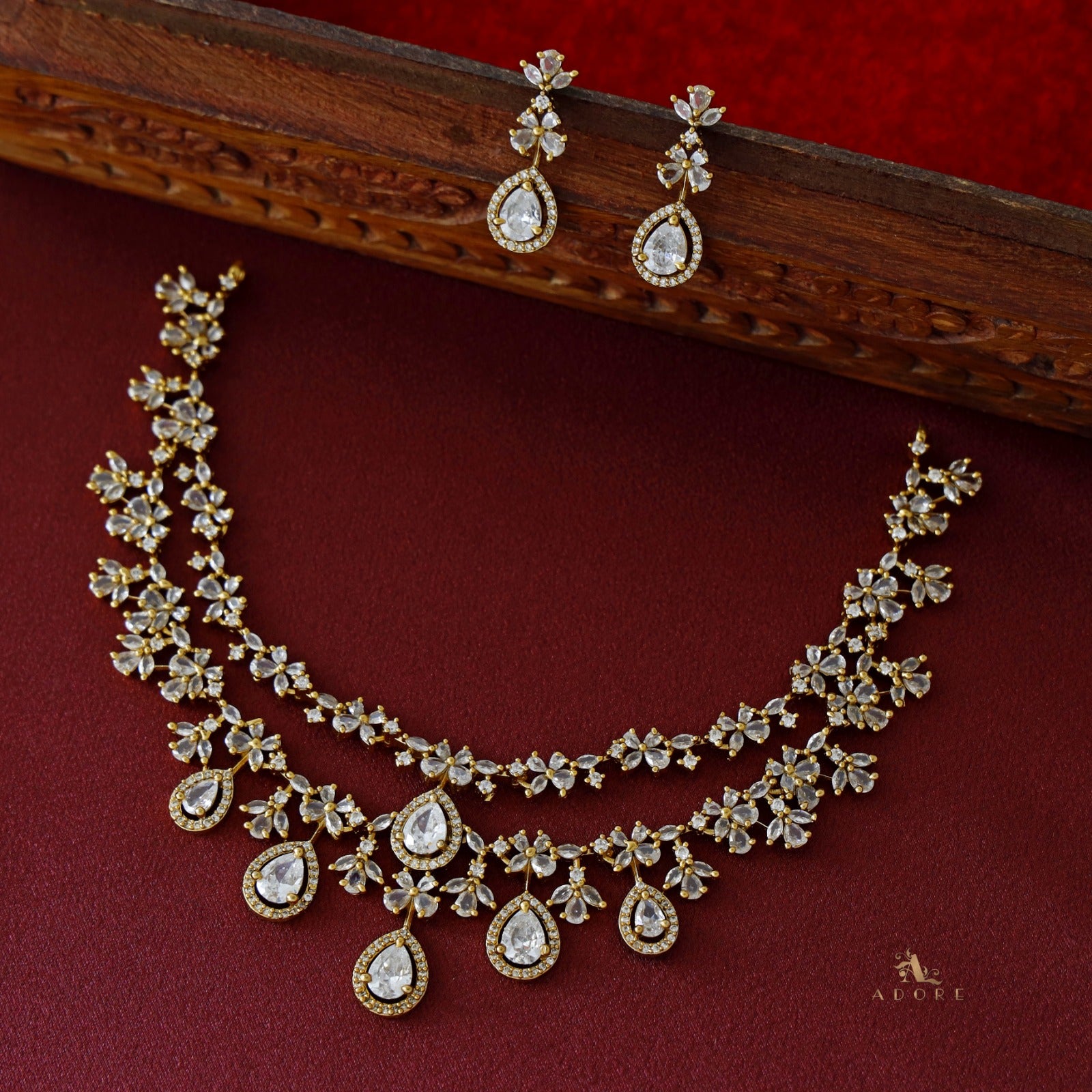 Premium 2 Layer Dew Drops AD Short Neckpiece with Earring – Adore By ...