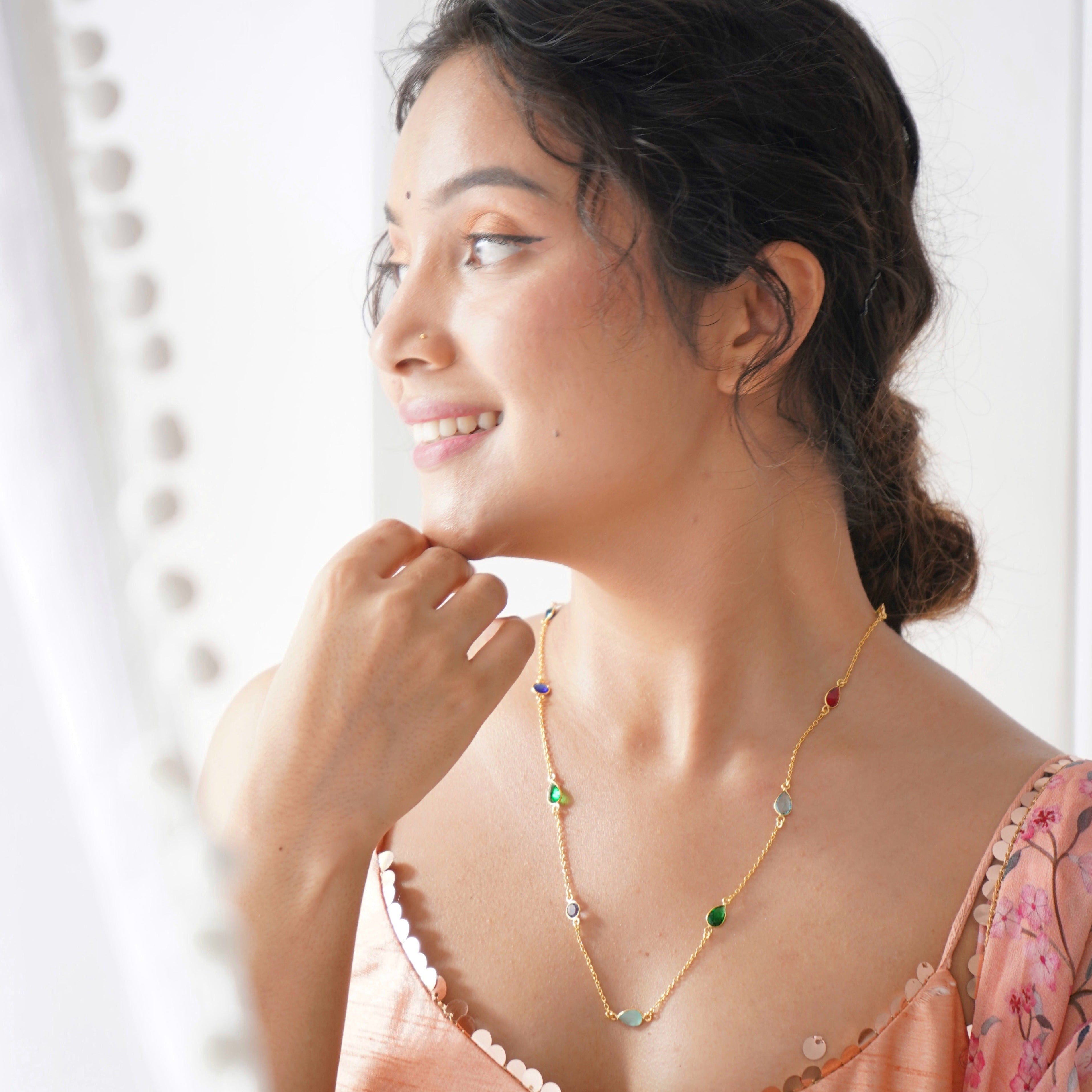 11 Stone Multicolour Long Chain – Adore By Priyanka