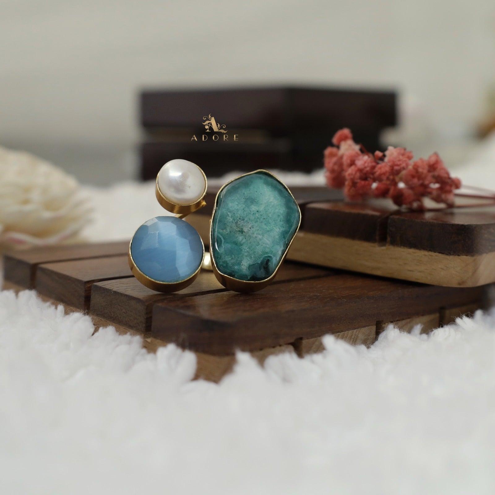Fia Pearl And Glossy Solar Agate Ring – Adore By Priyanka